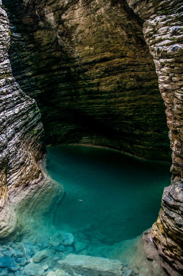Hiking in the Dolomites to the Grotta Azzurra di Mel in the Veneto, Italy